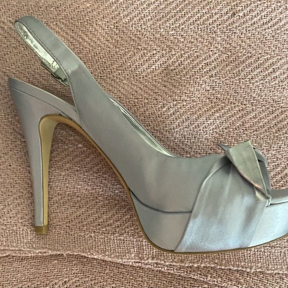 Kate Preston | Shoes | Kate Preston Silver Satin Open Toe High Heel ...